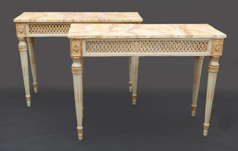 A rare pair of coloured console tables [65220]