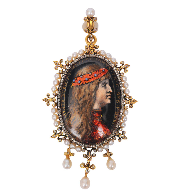 A rare enamel pendant with a portrait of Maximilian I. in renaissance ...