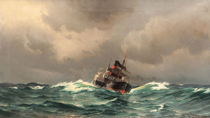 Vilhelm Bille - Paddle Steamer in Choppy Sea