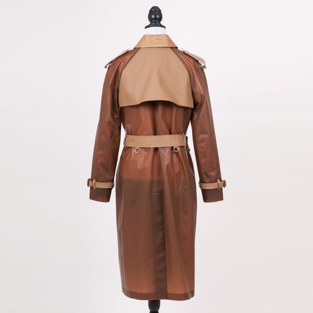 Burberry A Classic Leather Trimmed Pu Trench Brown [101007]