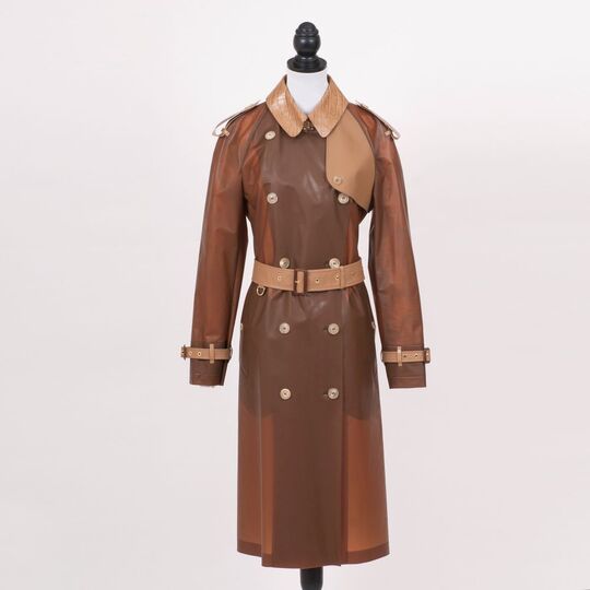 Burberry A Classic Leather Trimmed Pu Trench Brown [101007]