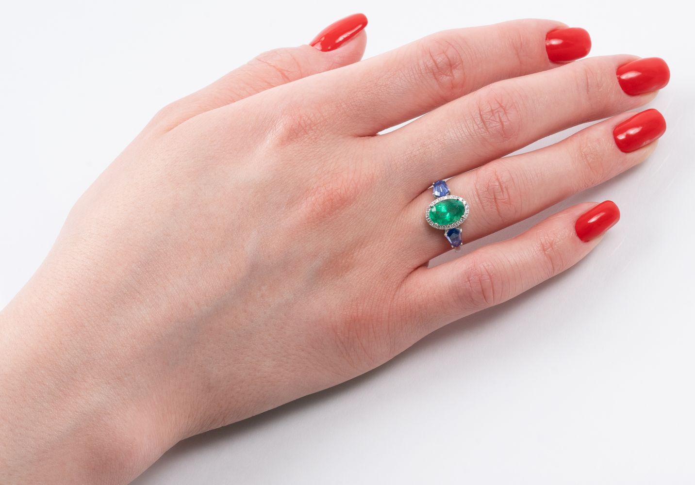 Smaragd-Saphir-Ring mit Brillanten [103612]