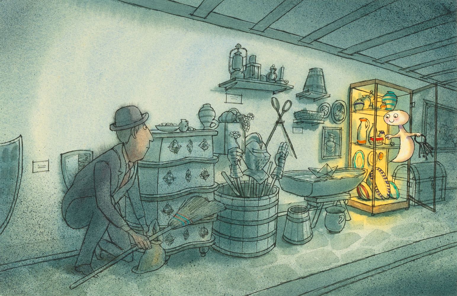 Daniel Napp: Zwei Aquarelle: Das Kleine Gespenst - Tohuwabohu auf Burg ...